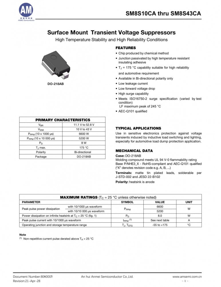 SM8S30CA datasheet page 1