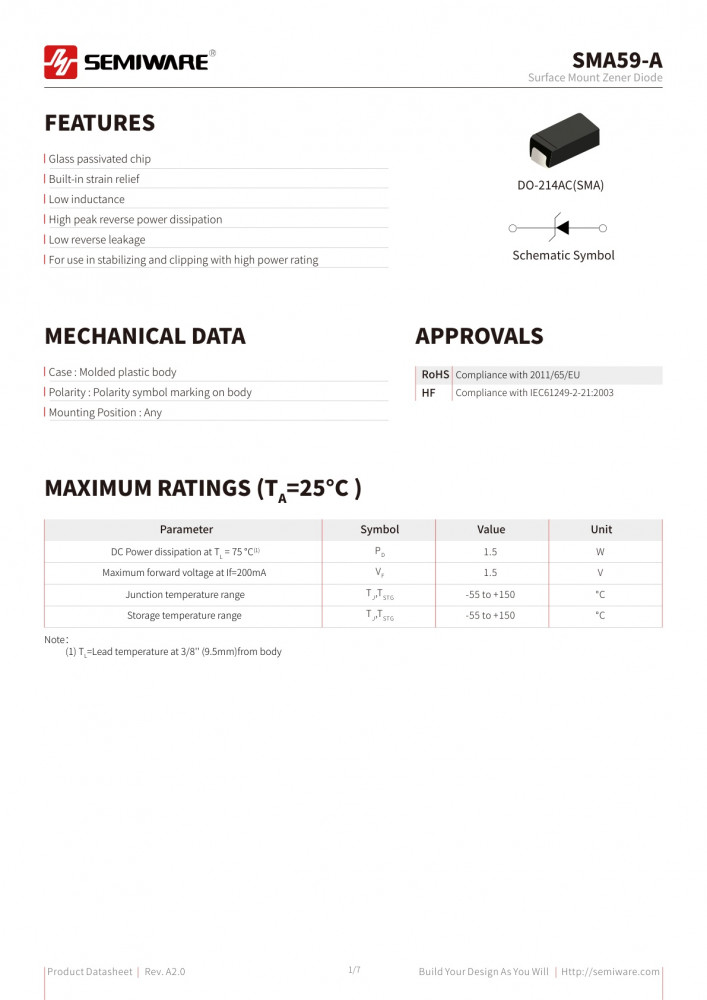SEMIWARE SMA5913A datasheet page 1