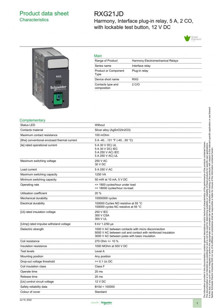 RXG21JD technical document page 1