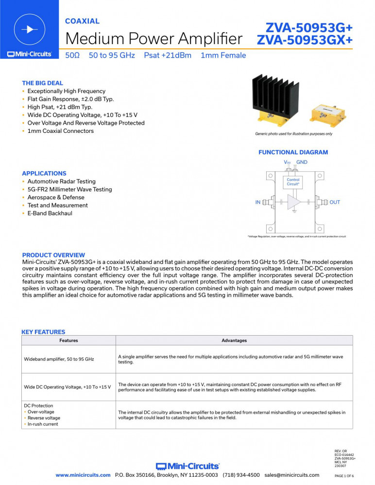 ZVA-50953G+ datasheet page 1