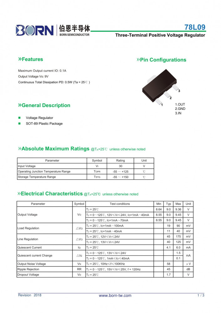 BORN 78L09 datasheet page 1