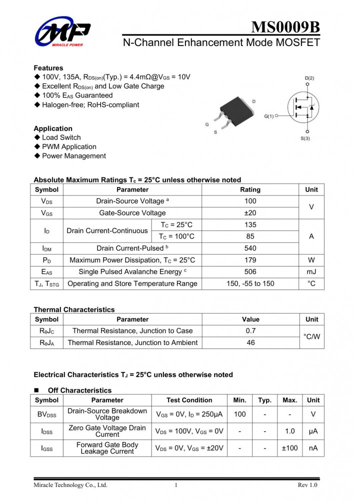 MS0009B datasheet page 1