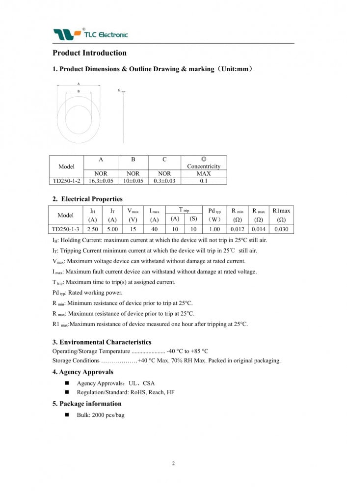 TLC Electronic TD250-1-3 datasheet page 2