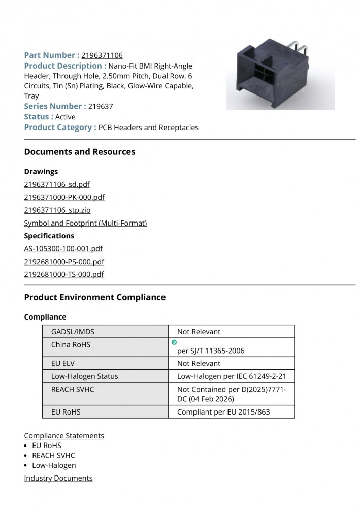 MOLEX 2196371106 technical document image 1