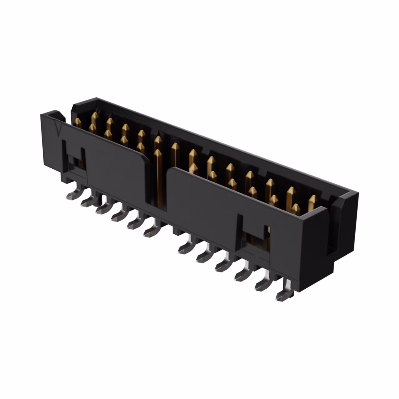 2.00mm Pitch, Milli-Grid PCB Header, Dual Row, Vertical, Surface Mount, Shrouded, 26 Circuits, Circuit 13 Voided, 0.76µm Gold (Au) Plating, Dual Side Slots, Dual Friction Locks, Center Polarization, with Pegs, Tube for sale