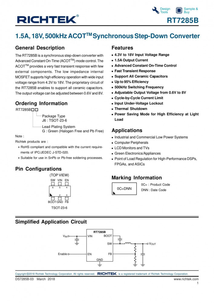 RT7285B datasheet page 1