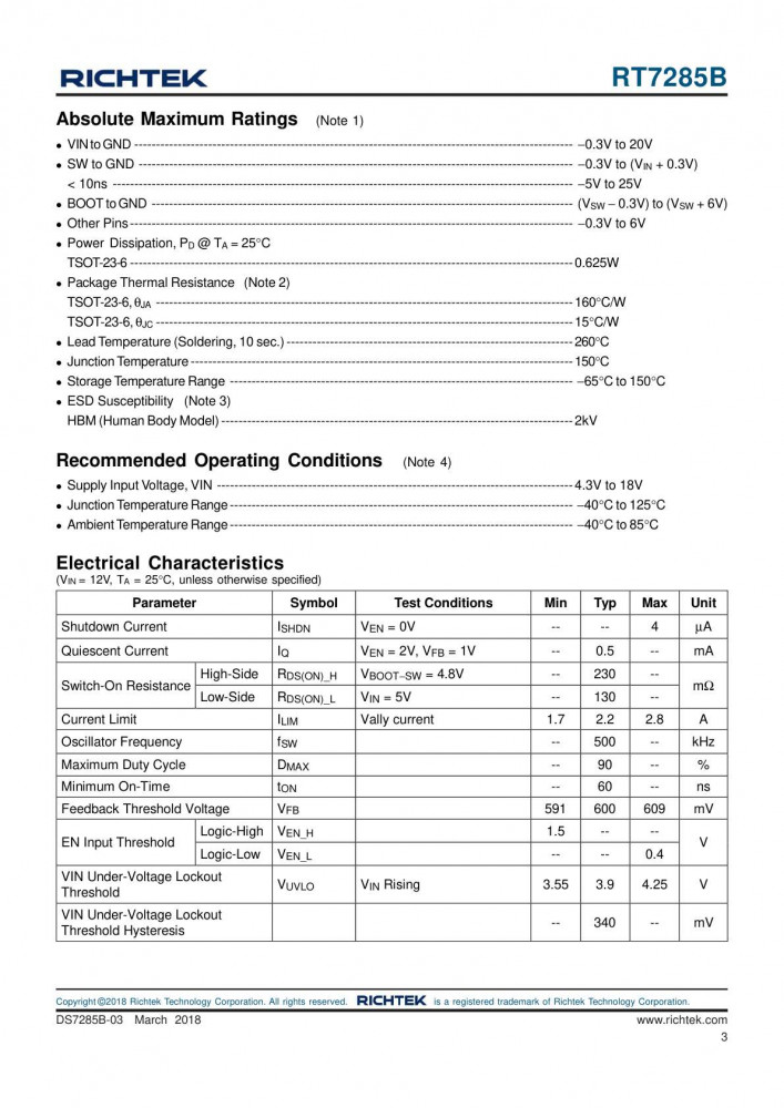 RT7285B datasheet page 3