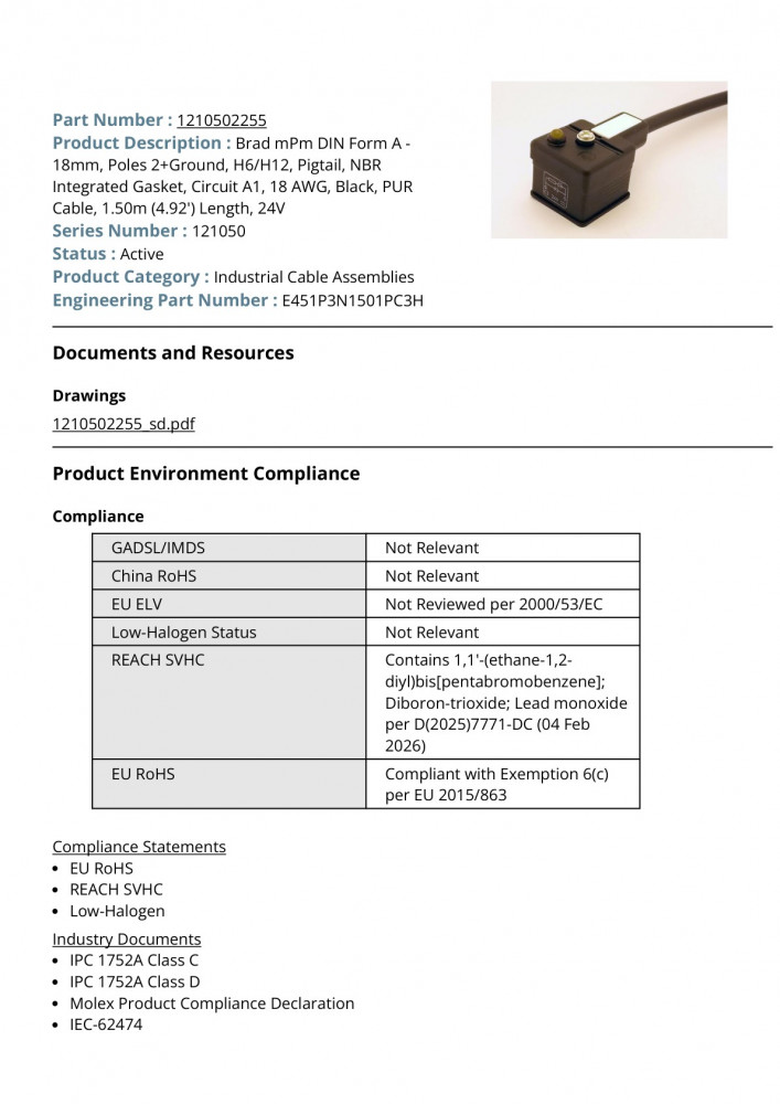MOLEX 1210502255 product drawing, page 1