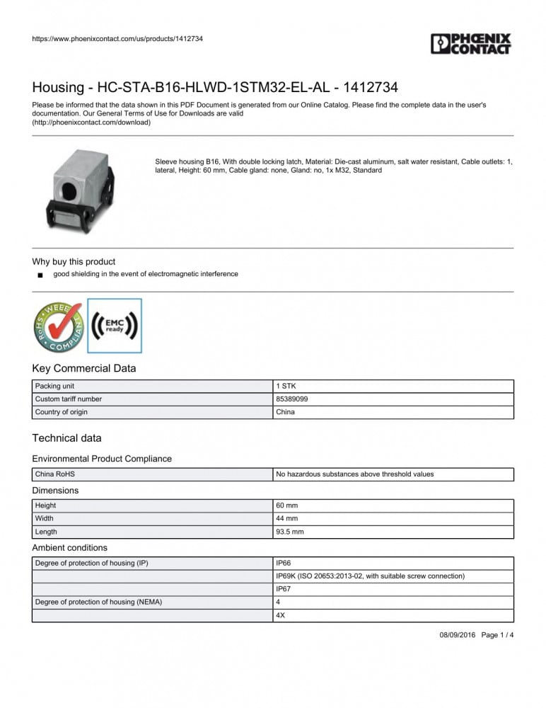 Phoenix Contact 1412734 product document page 1