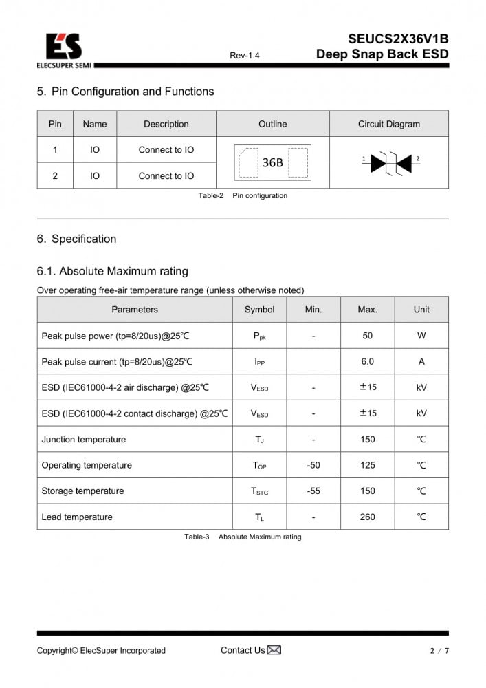 SEUCS2X36V1B datasheet page 2