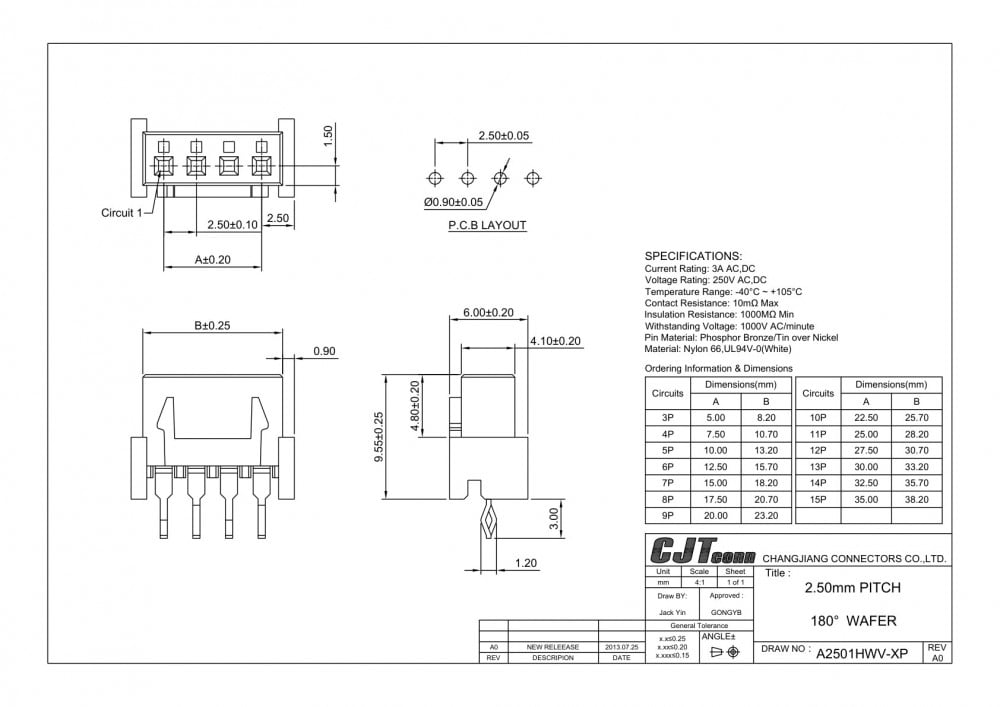 CJT A2501HWV-5P technical drawing page 1