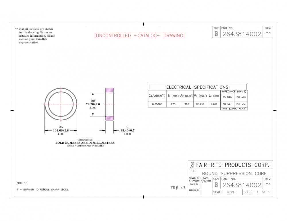 Fair-Rite 2643814002 technical document preview