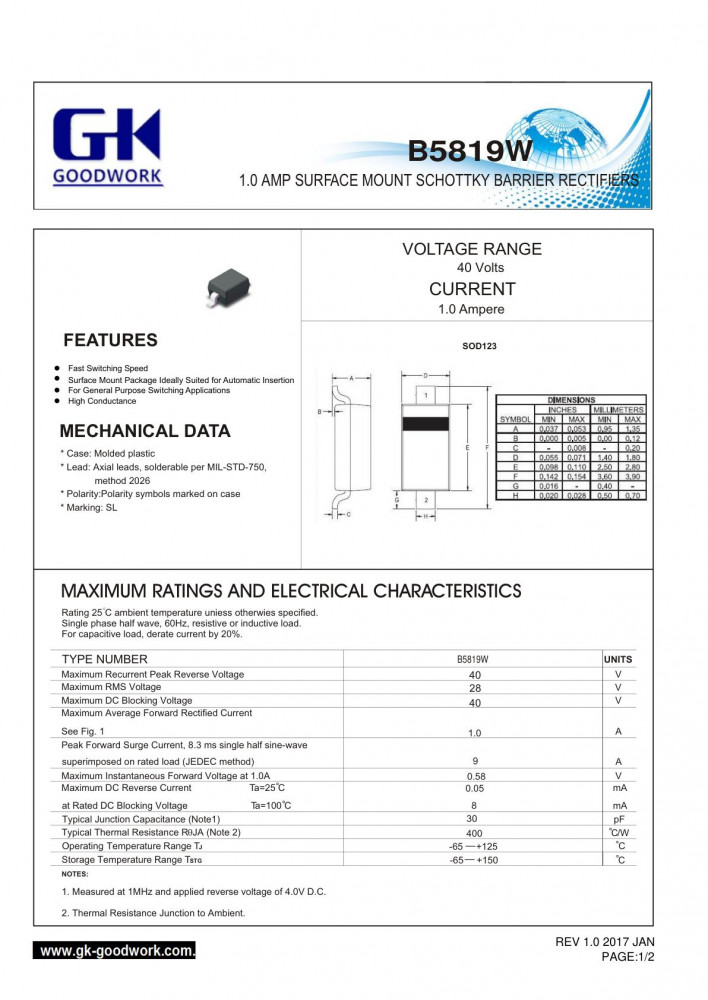 GOODWORK B5819W technical document page 1