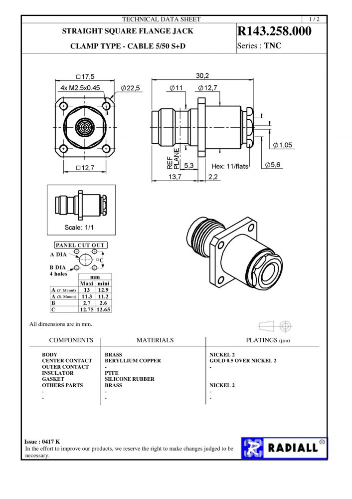 R143258000 technical drawing and product detail, page 1