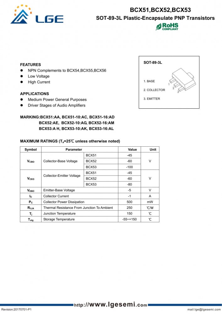 LGE BCX53-16 datasheet page 1