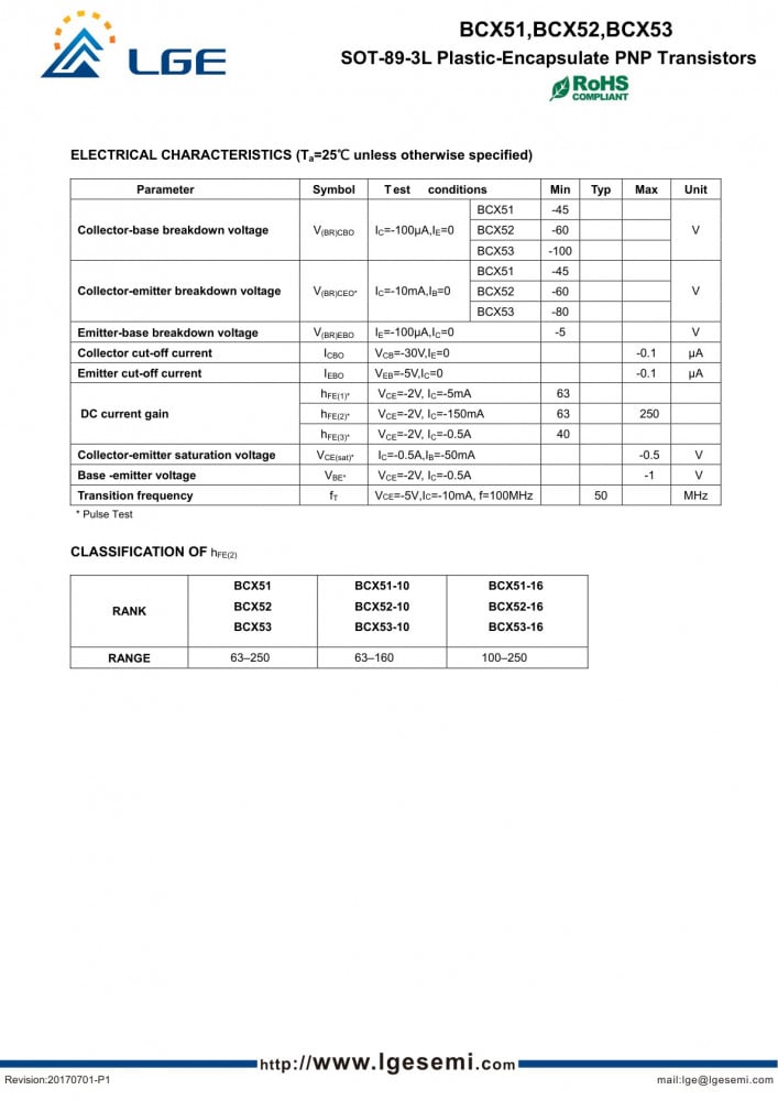 LGE BCX53-16 datasheet page 2