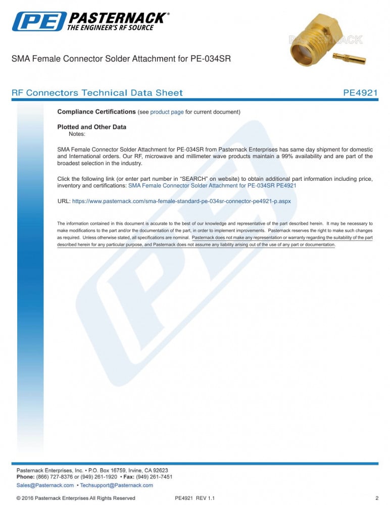 PASTERNACK PE4921 technical document page 2
