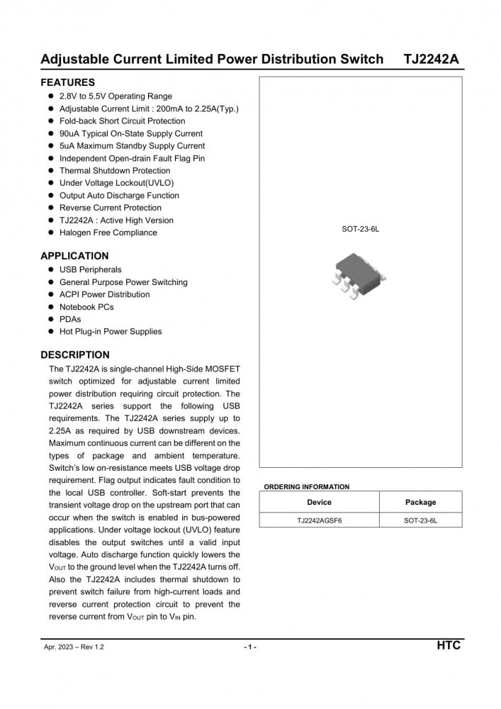 TJ2242AGSF6 datasheet page 1