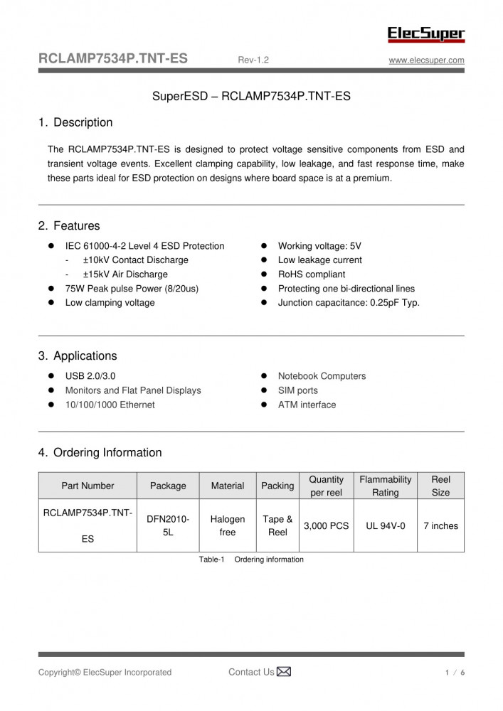 RCLAMP7534P.TNT-ES datasheet page 1