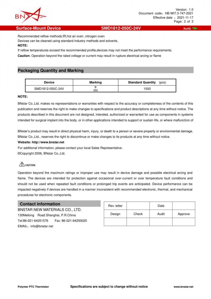 BNstar SMD1812-050C-24V datasheet page 3