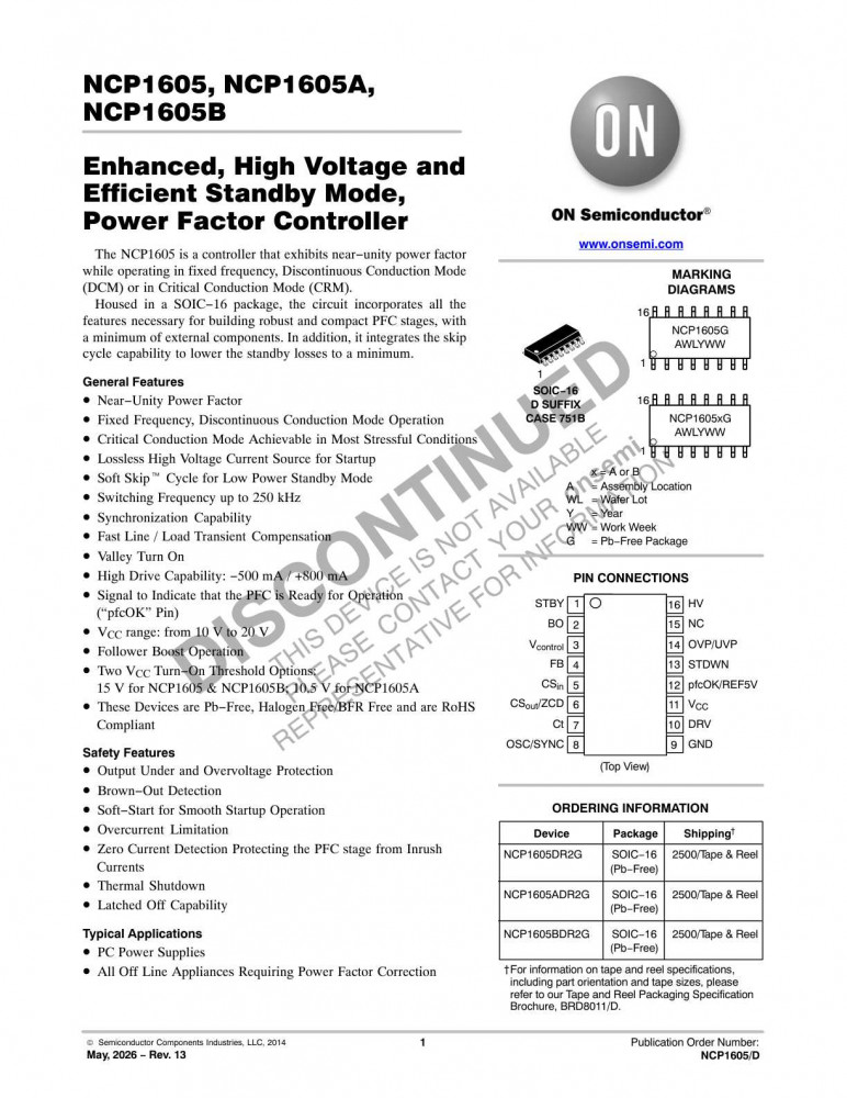 NCP1605 datasheet page 1