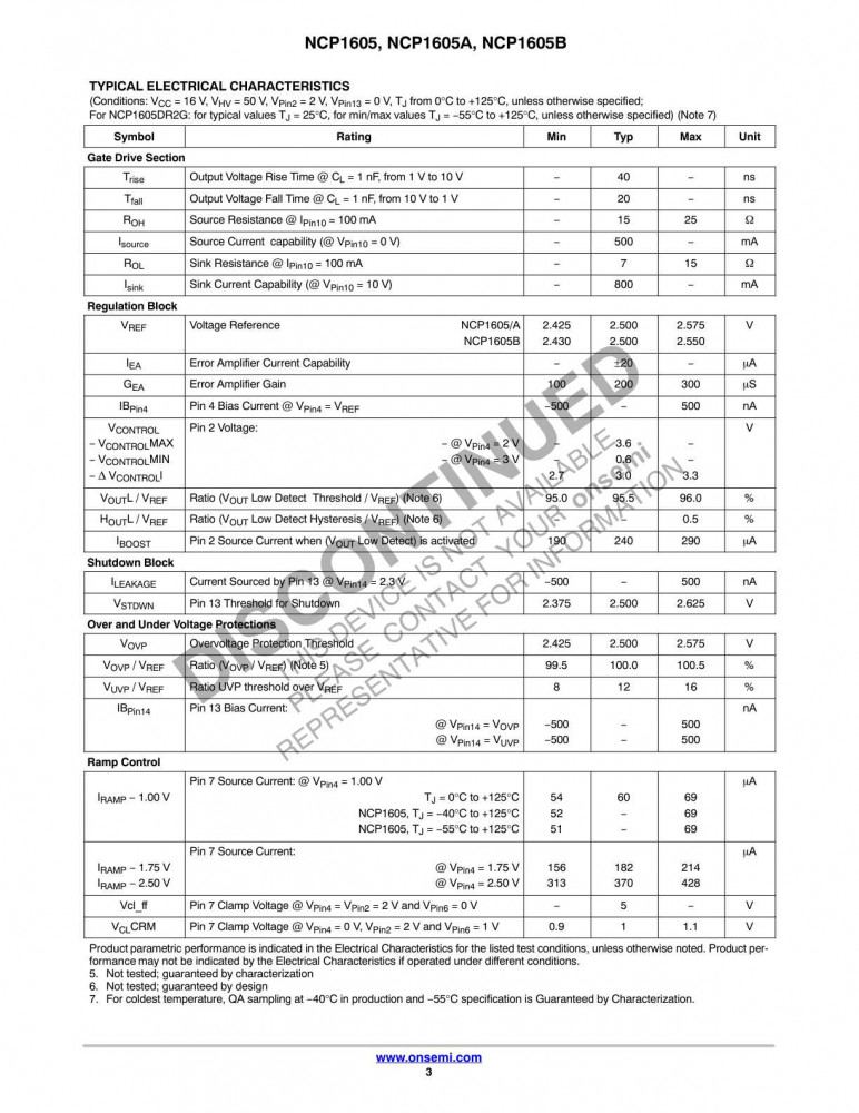 NCP1605 datasheet page 3