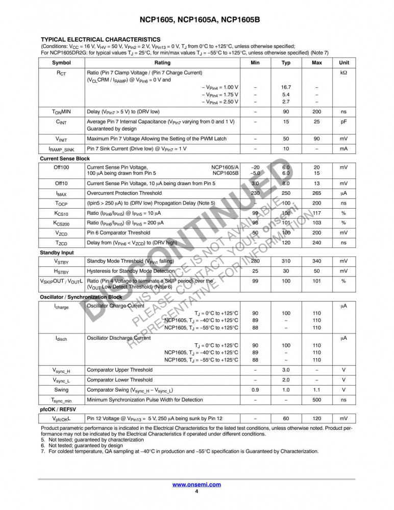 NCP1605 datasheet page 4