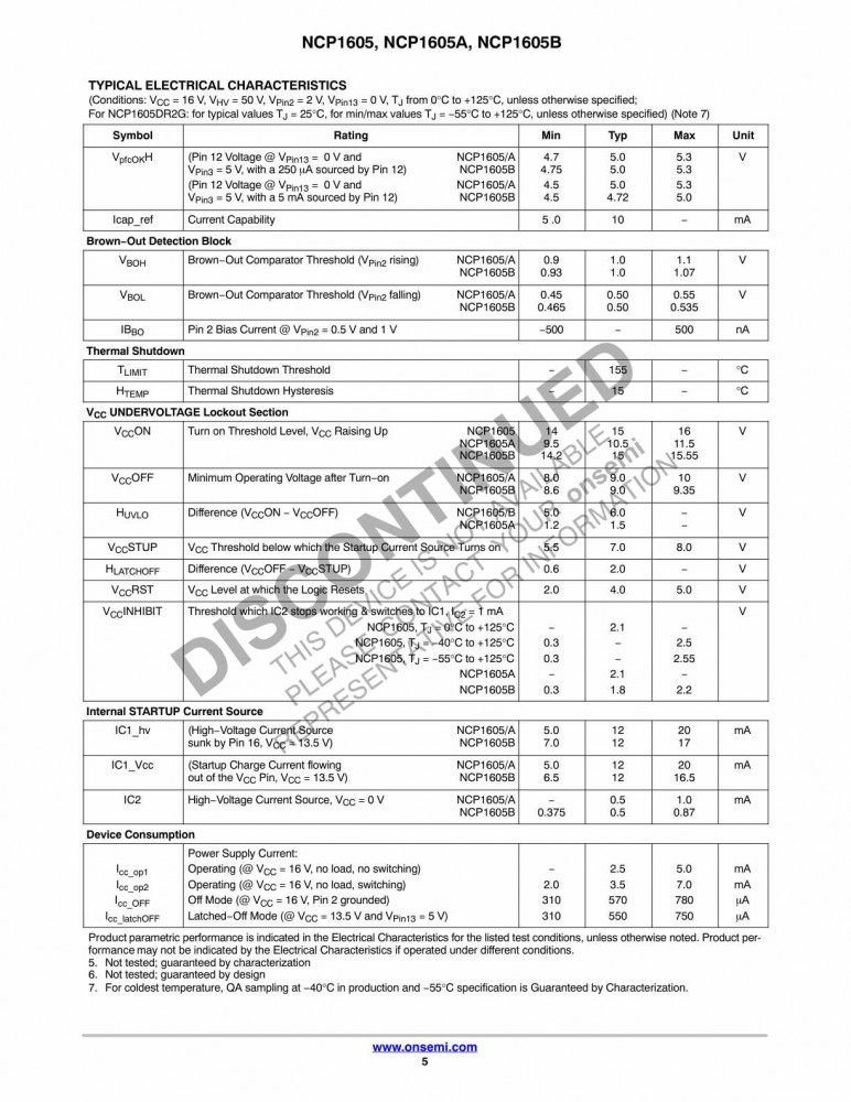 NCP1605 datasheet page 5