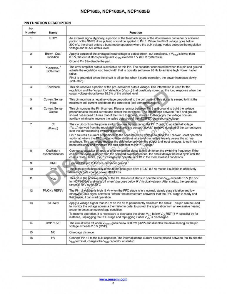 NCP1605 datasheet page 6