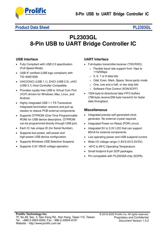 PL2303GL datasheet page 1