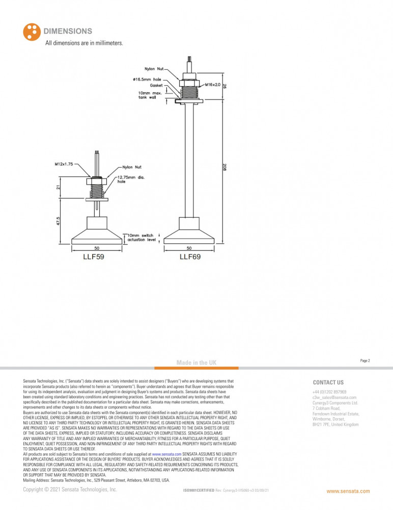 Sensata LLF series datasheet page 2