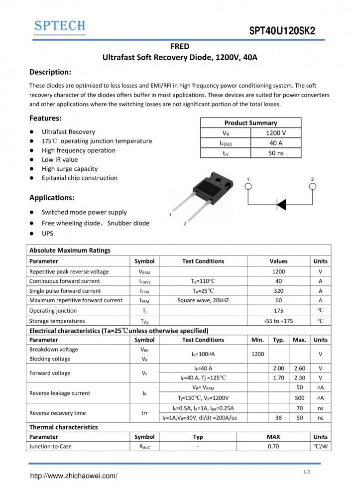 SPT40U120SK2 datasheet page 1