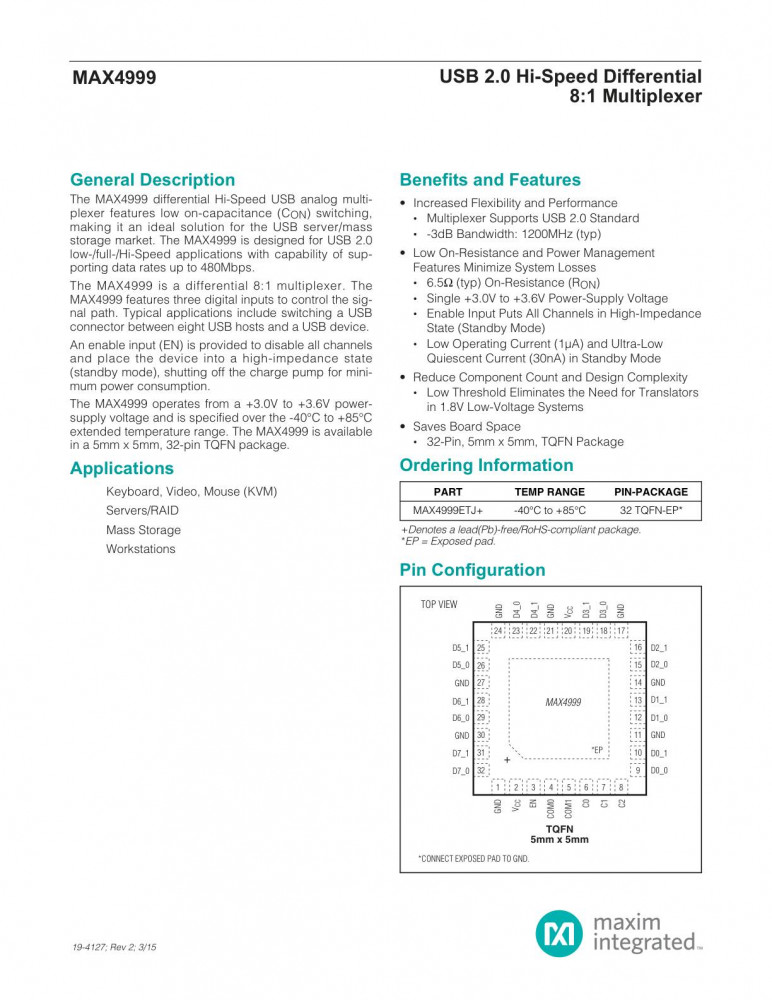 MAX4999 datasheet page 1