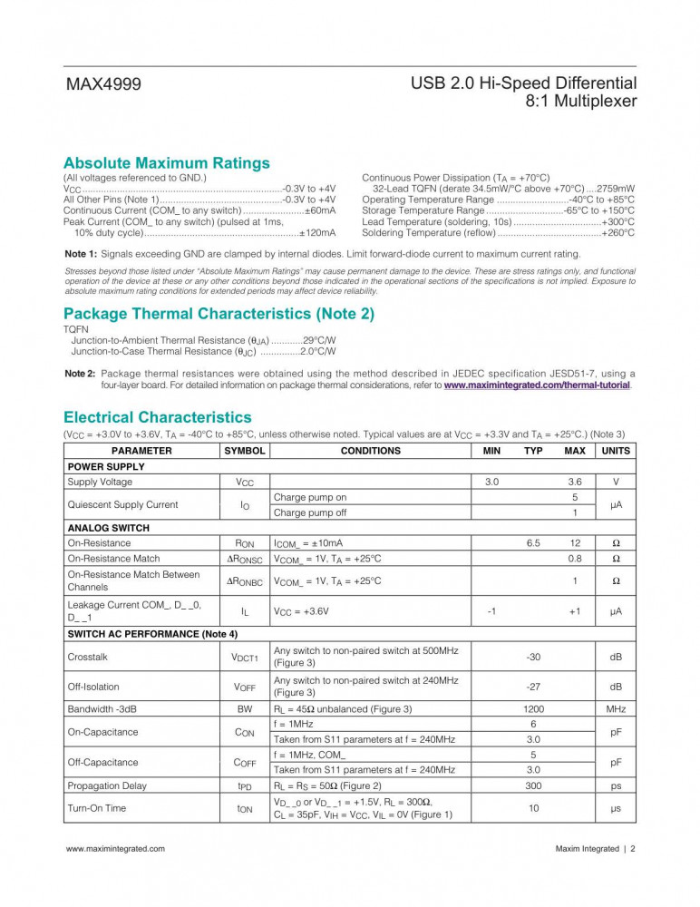 MAX4999 datasheet page 2