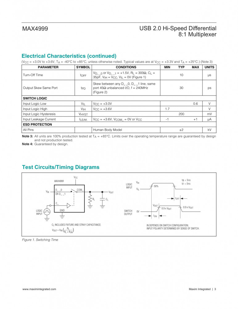 MAX4999 datasheet page 3