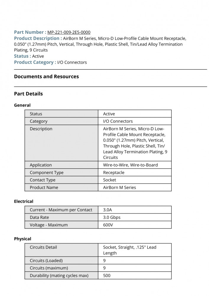 MP-221-009-2E5-0000 technical document page 1
