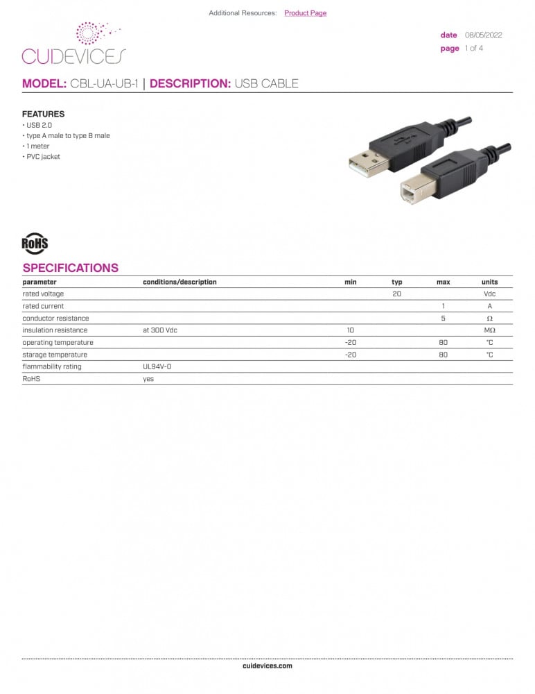 CBL-UA-UB-1 datasheet page 1