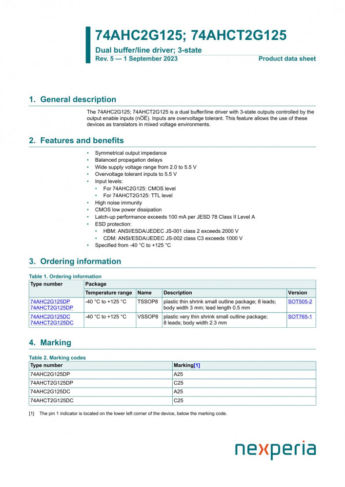74AHCT2G125 datasheet page 1