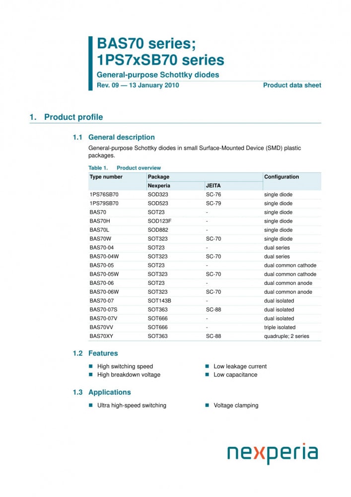 BAS70H datasheet page 1