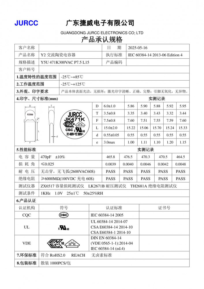 JW471K300VACP7.5 product approval specification page 2