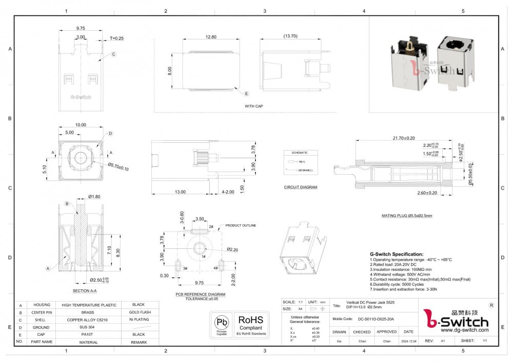 G-Switch DC-S011D-D025-20A technical document image