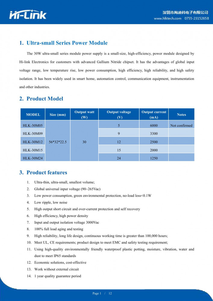 HLK-30M15 datasheet page 3