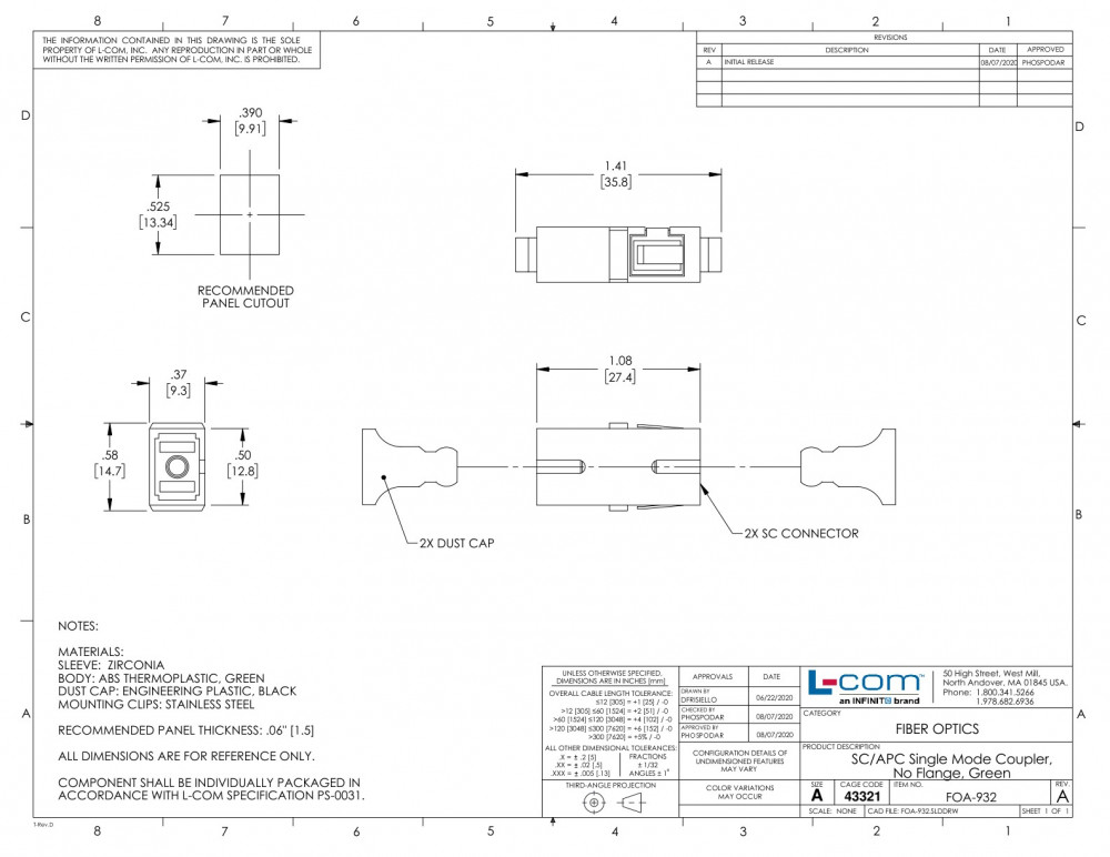 L-com FOA-932 technical drawing preview