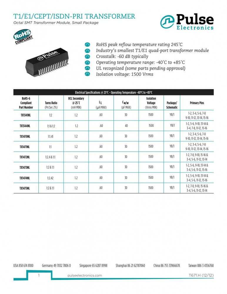 PULSE TX1473NLT datasheet page 1
