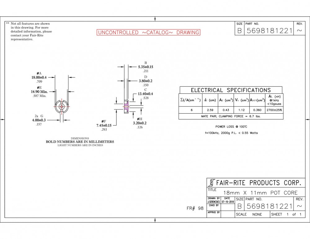 Fair-Rite 5698181221 technical drawing