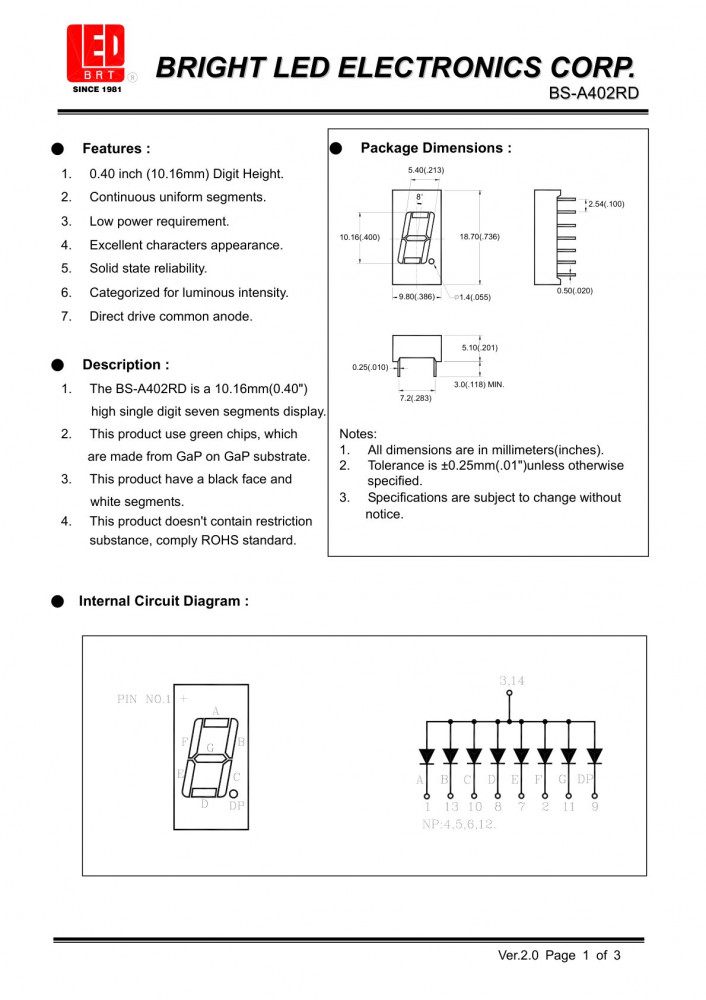 BS-A402RD product specification document, page 1
