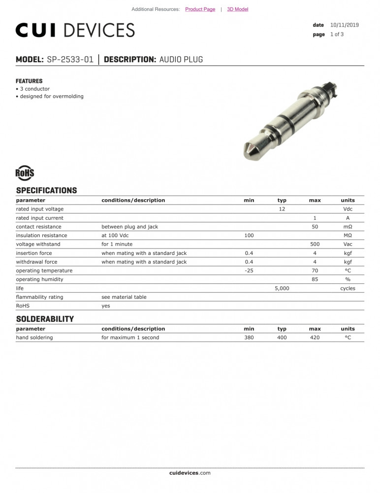 SP-2533-01 technical document page 1