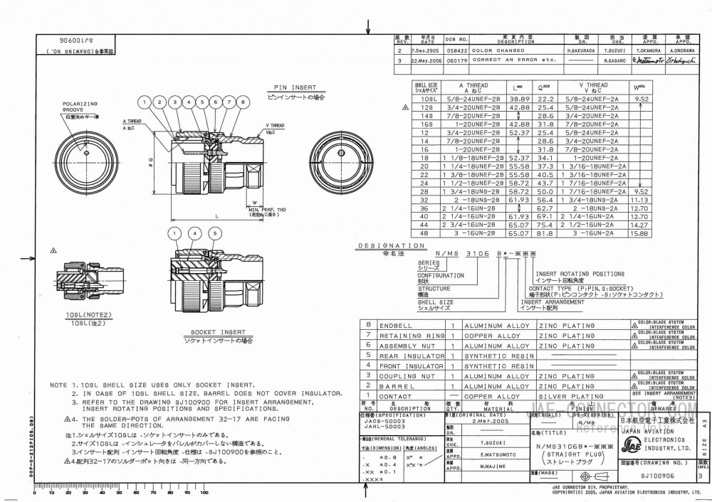 N/MS3106B14S-2S technical drawing page 1