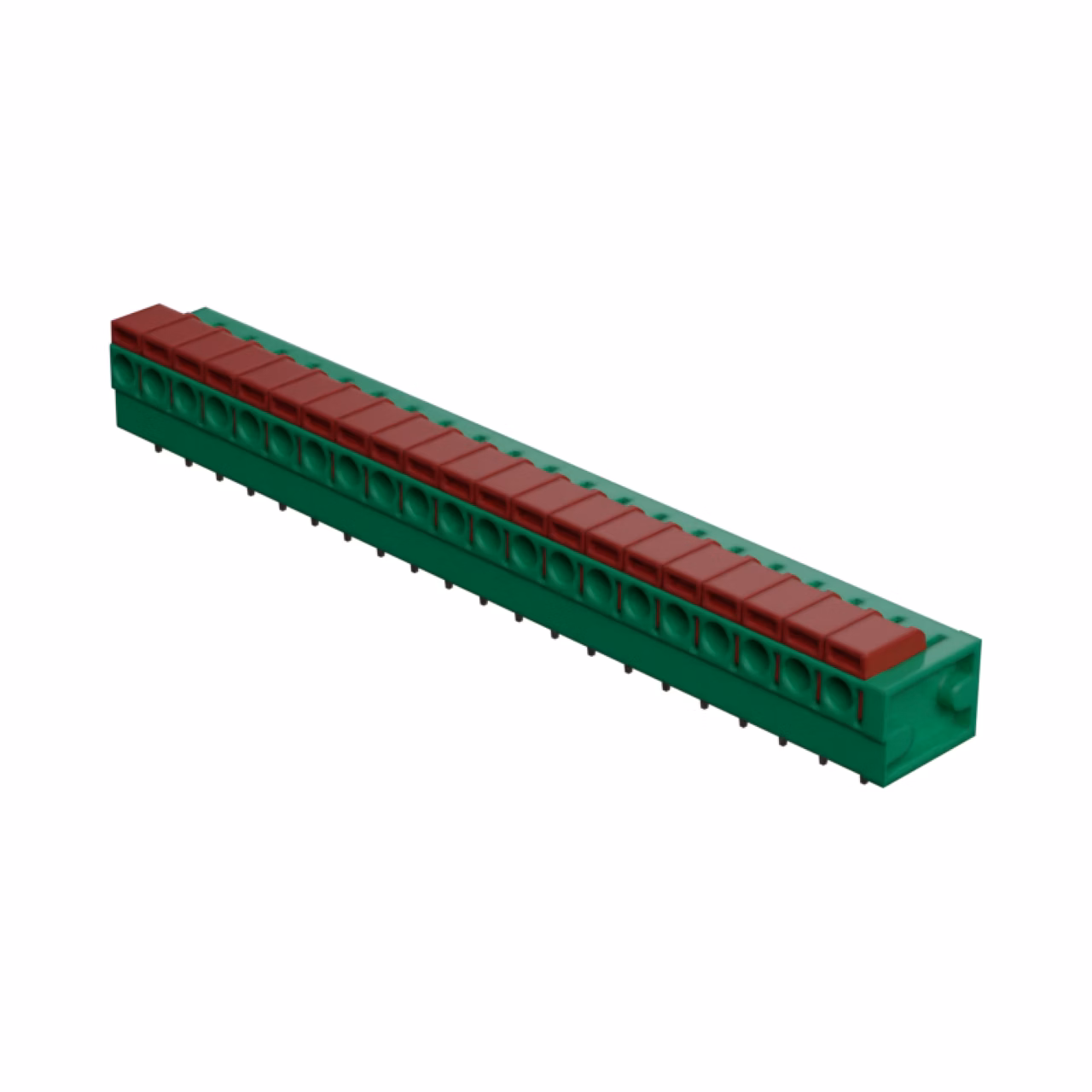 5.00mm Pitch, Eurostyle Fixed-Mount Push-Button Terminal Block, Horizontal, 10A, 22-14 AWG, Green, 21 Circuits for sale