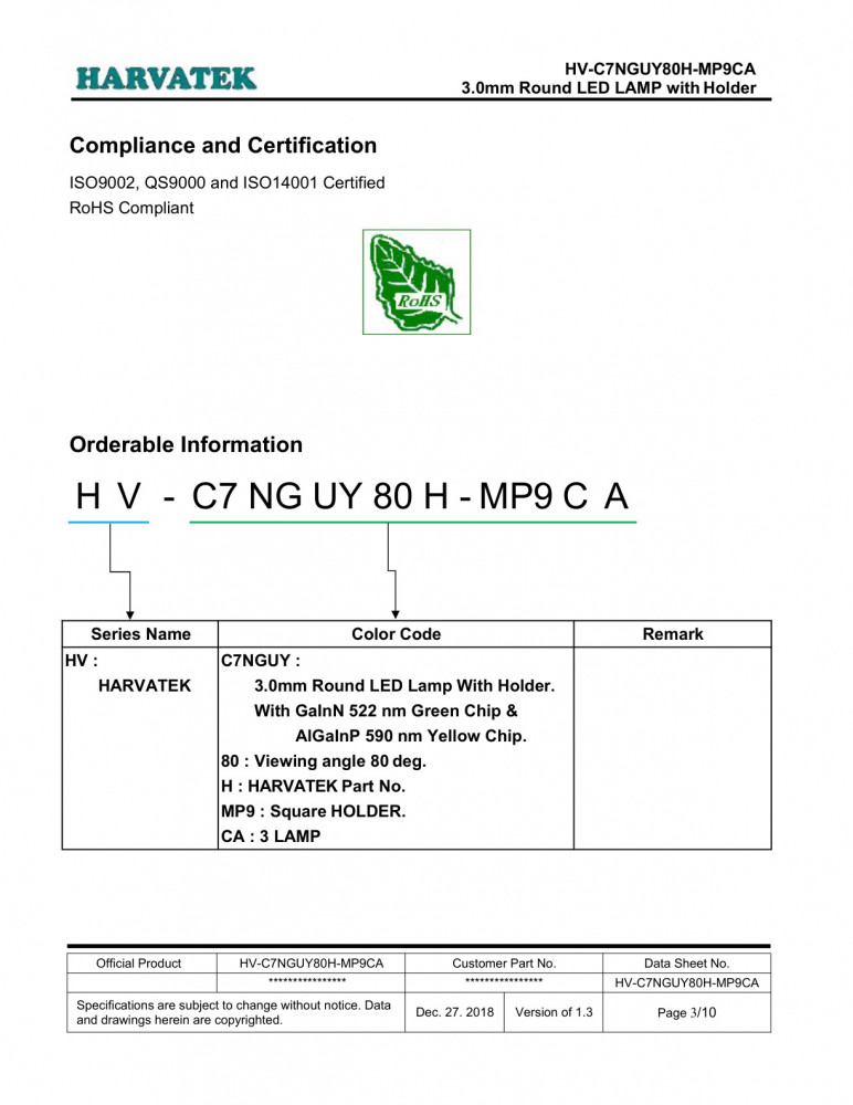 HV-C7NGUY80H-MP9CA datasheet page 3